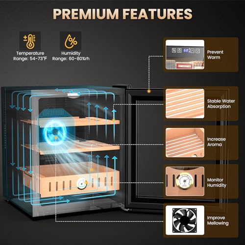 50L Electric Humidor, 300 Counts Cigar Humidor Cabinet with Cooling ...