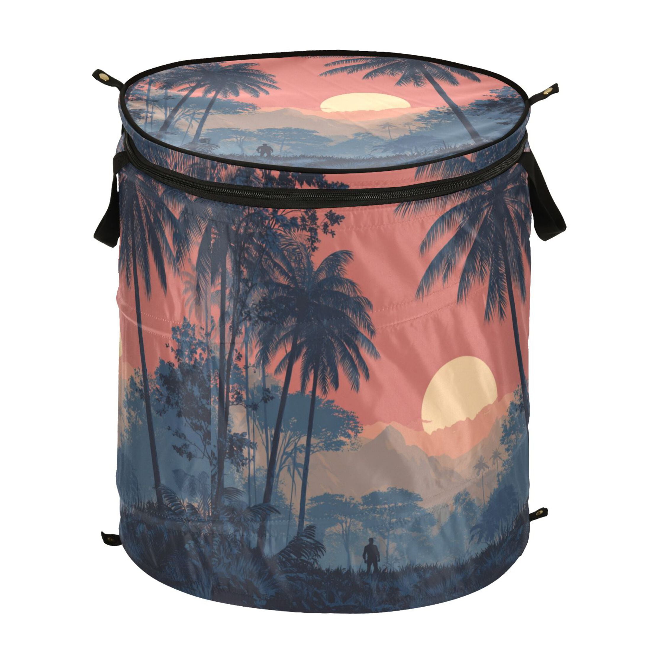 50L Extra Large Popup Hamper Collapsible Laundry Basket With Zippered Lid 15.7x18.5in Casting ...