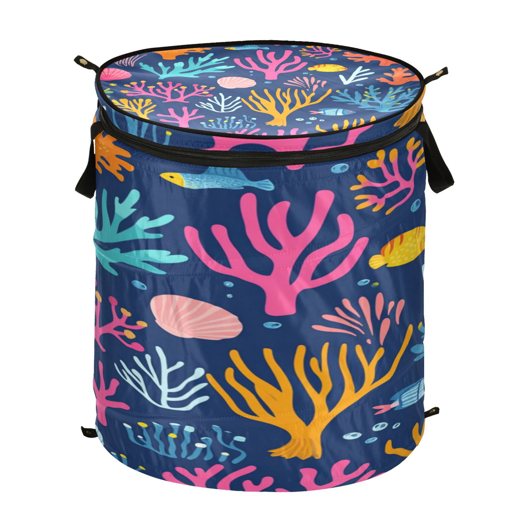 50L Large Capacity Foldable Elastic Storage Basket Laundry Basket Ocean ...