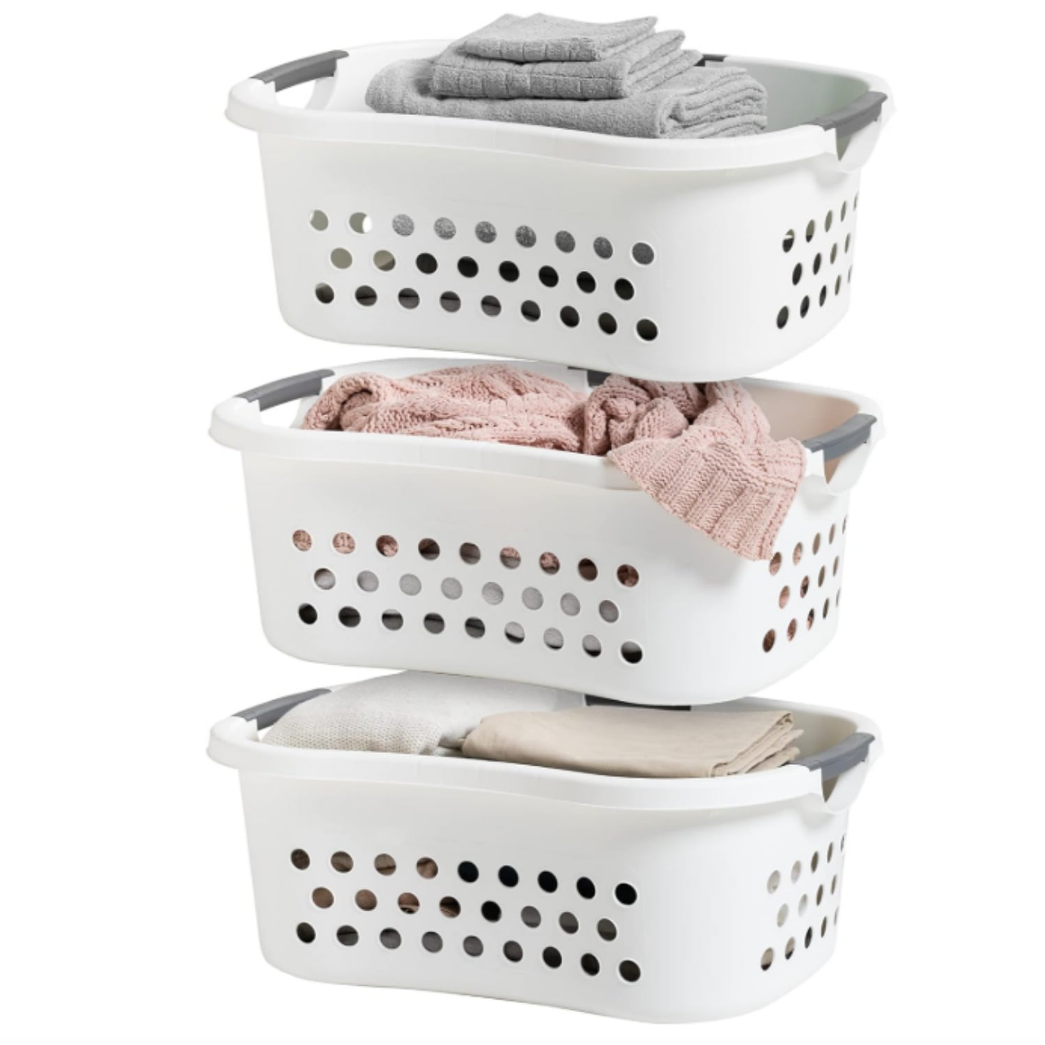 50L Plastic Hip Hold Laundry Basket with Built-In Comfort Carry Handles ...