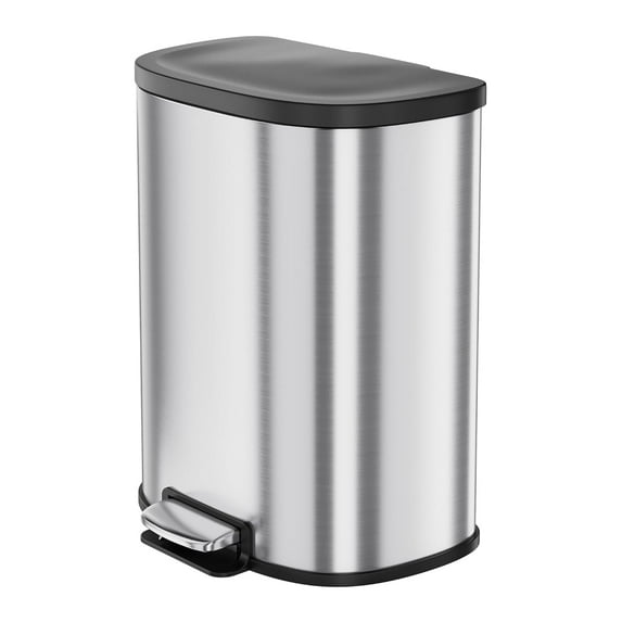 50L Silver Kitchen Trash Can with Step-On Soft-Close Lid, Removable ...