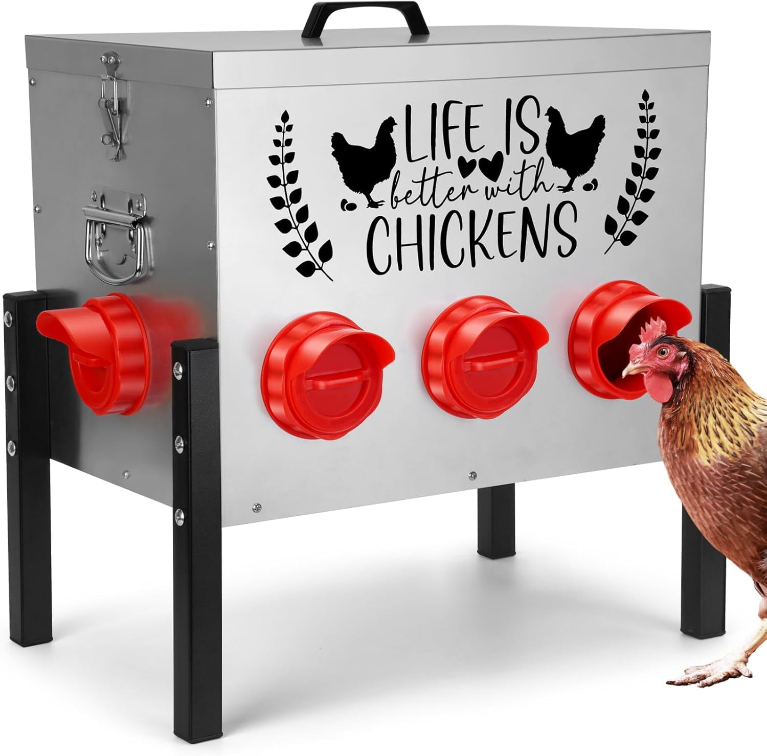 50LB Large Automatic Chicken Feeder – 8 Feeding Ports, No-Waste Poultry ...