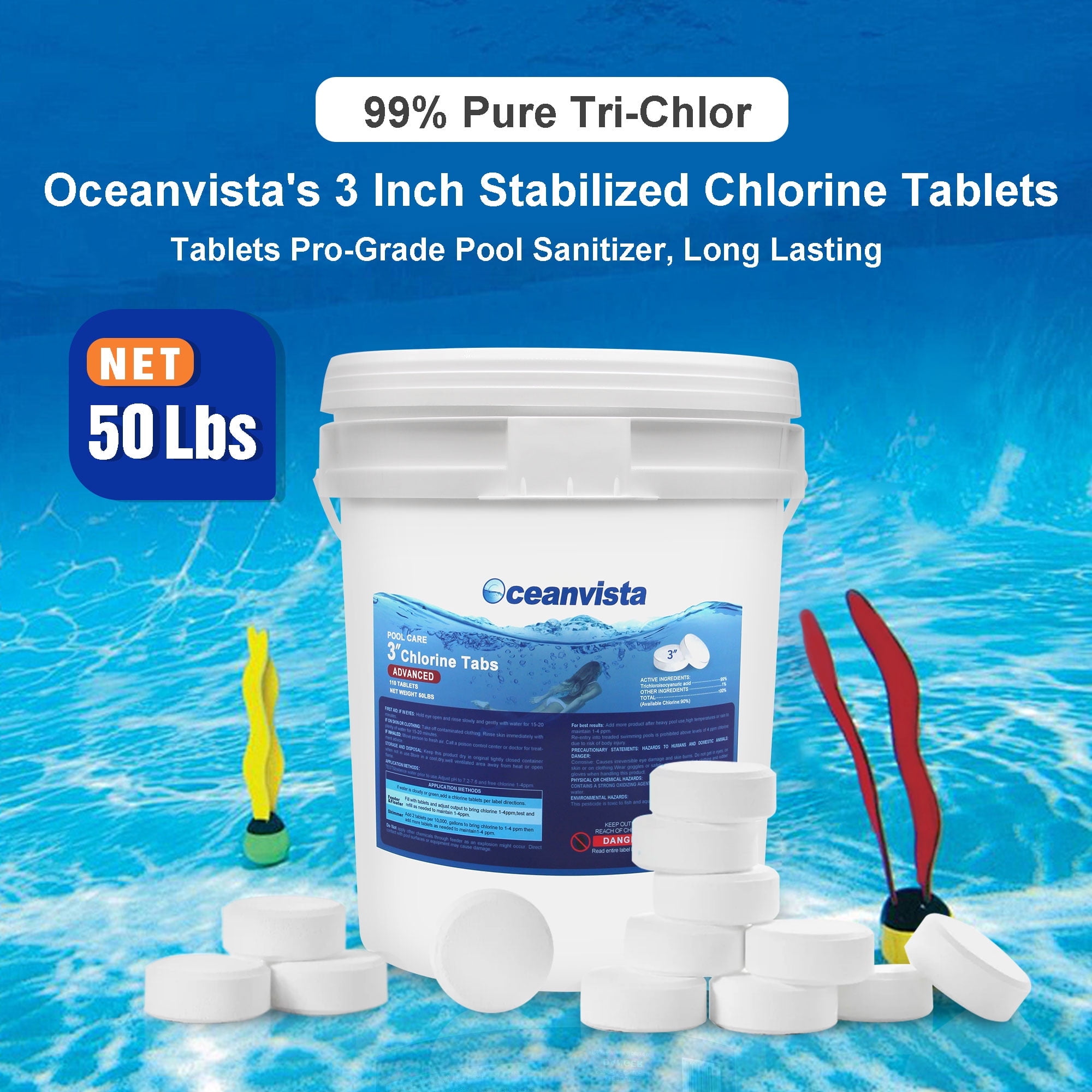 Oceanvista 3 Inch Pro-Grade Chlorine Tabs for Swimming Pool and Spa ...