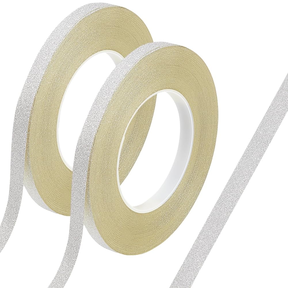 50M*10mm*2 Rolls Glitter Adhesive Tape Foil Masking Tapes Silver Washi ...