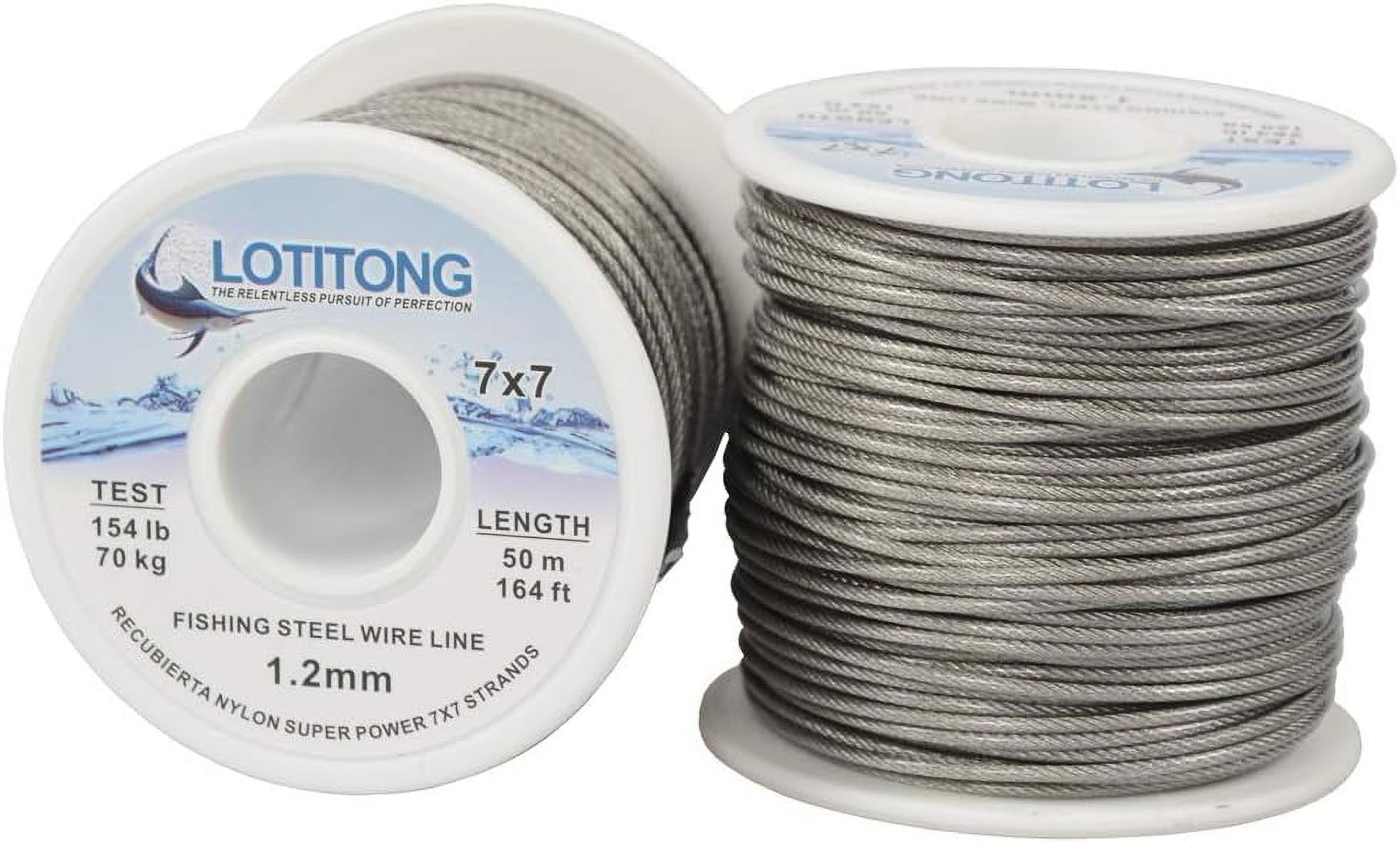 50M 70LB-256LB Fishing Steel Wire line 0.8mm-1.5mm 7x7 49 Strands Trace ...