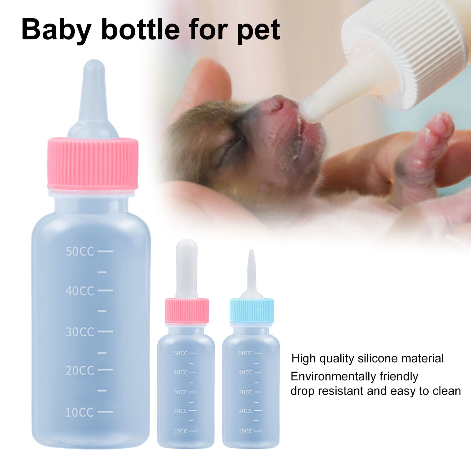 50ML/120ML Pet Milk Bottle Clear Scale Soft Nipple Silicone Pet Feeding Bottle for Kitten Puppy ...