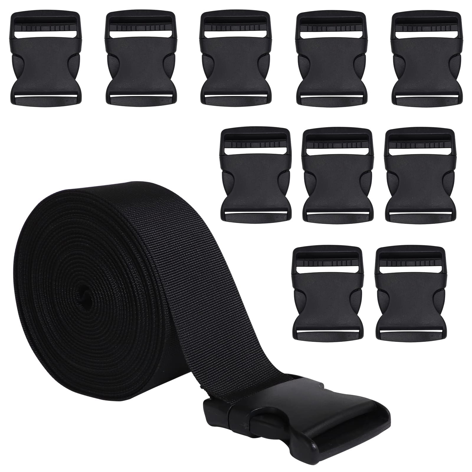 50MM 10 Yards Black Nylon Webbing Strap + 10 Pcs Adjustable Buckles ...