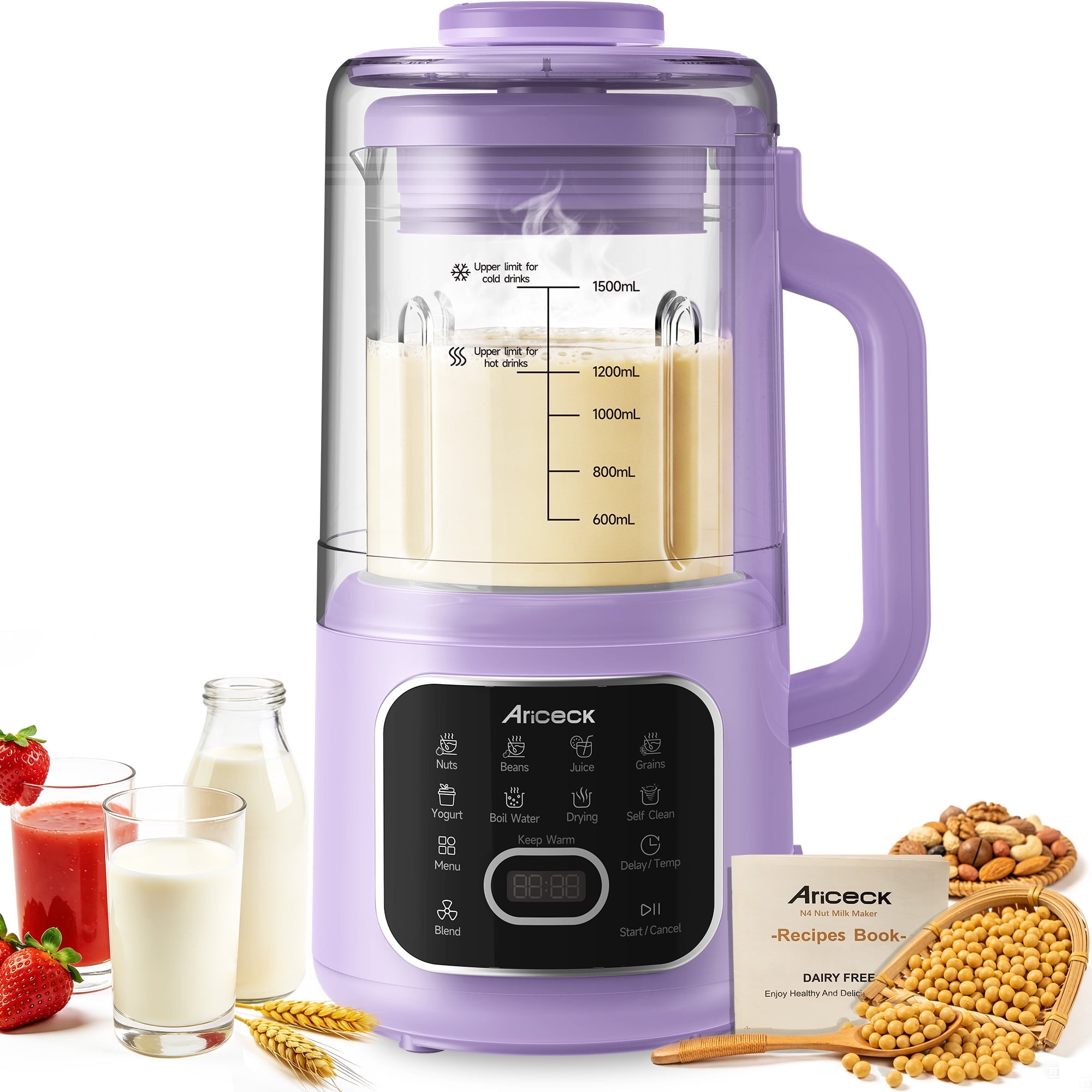 50OZ Nut Milk Maker, Ariceck 10-in-1 Automatic Soy Milk Machine for ...