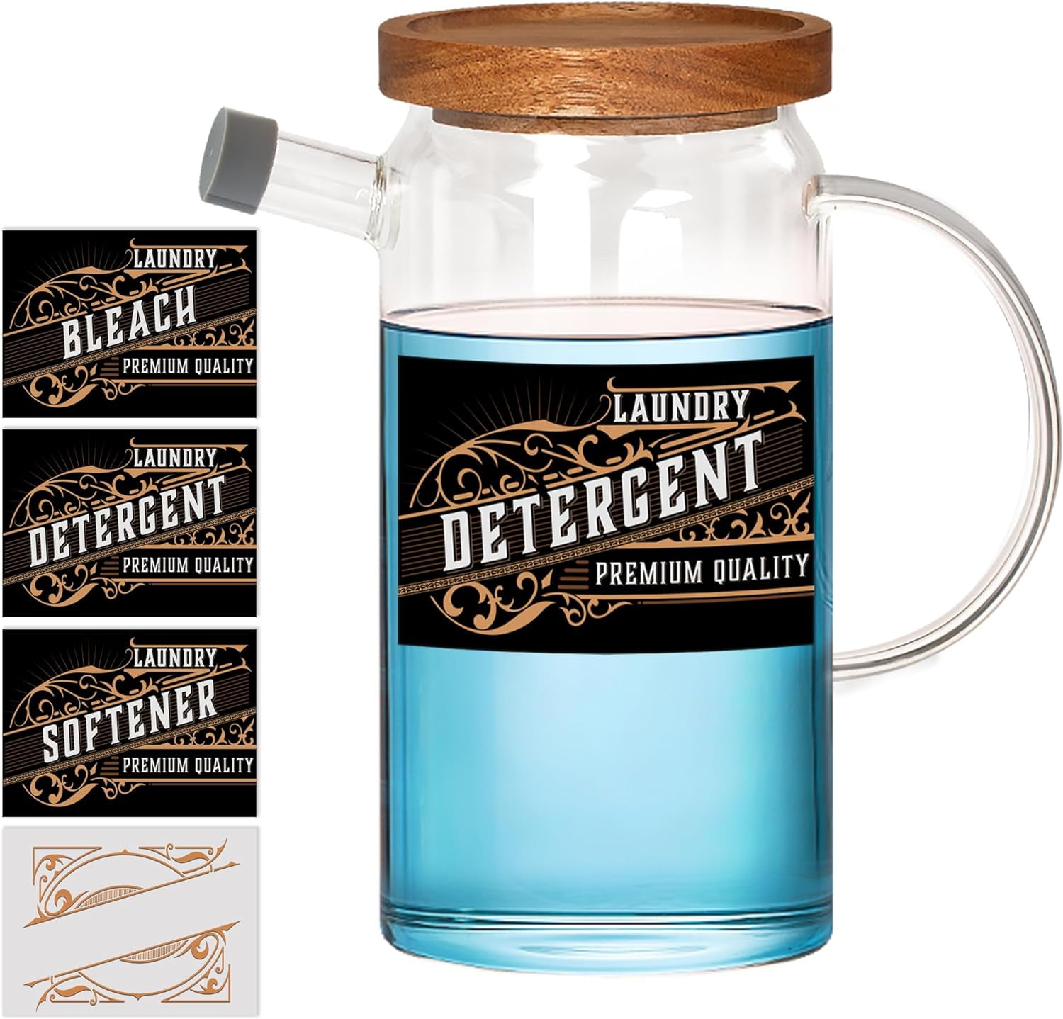 50Oz Stylish Glass Laundry Detergent Dispenser W/Bamboo Top: Perfect ...