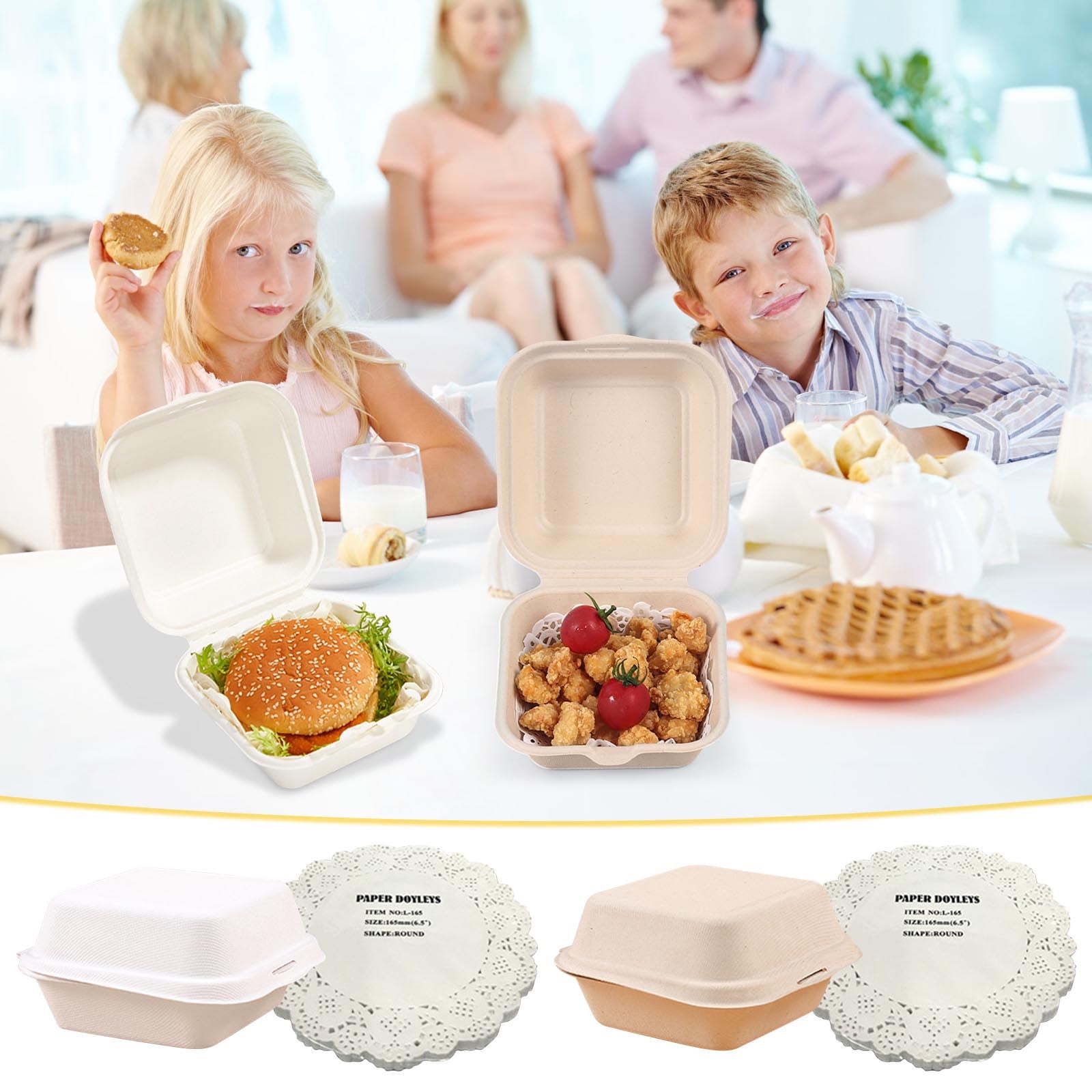 50PC Disposable Pulp Bento Boxes with Lids - Microwave Safe, Eco ...