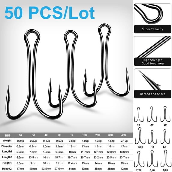 50PC Double Fishing Hooks Saltwater Open Shank Frog Hook High Carbon ...