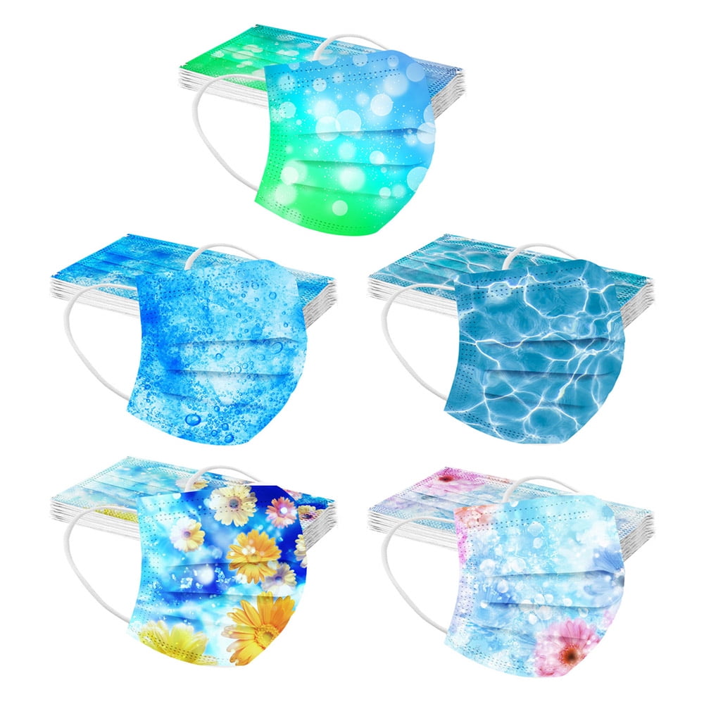 50PC Flower Printed Face Mask for Women 3-Ply Disposable masks Colors ...
