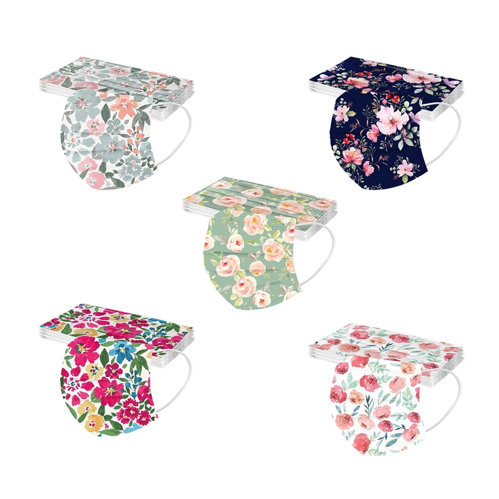 50PC Flower Printed Face Mask for Women 3-Ply Disposable masks Colors ...