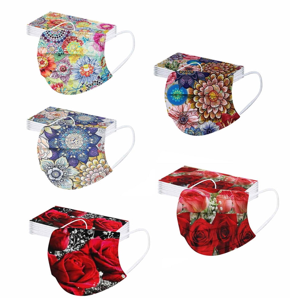 50PC Flower Printed Face Mask for Women 3-Ply Disposable masks Colors ...