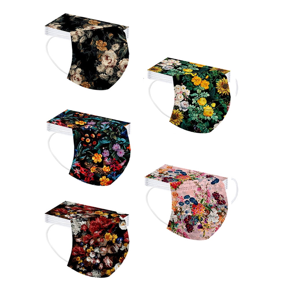 50PC Flower Printed Face Mask for Women 3-Ply Disposable masks Colors ...
