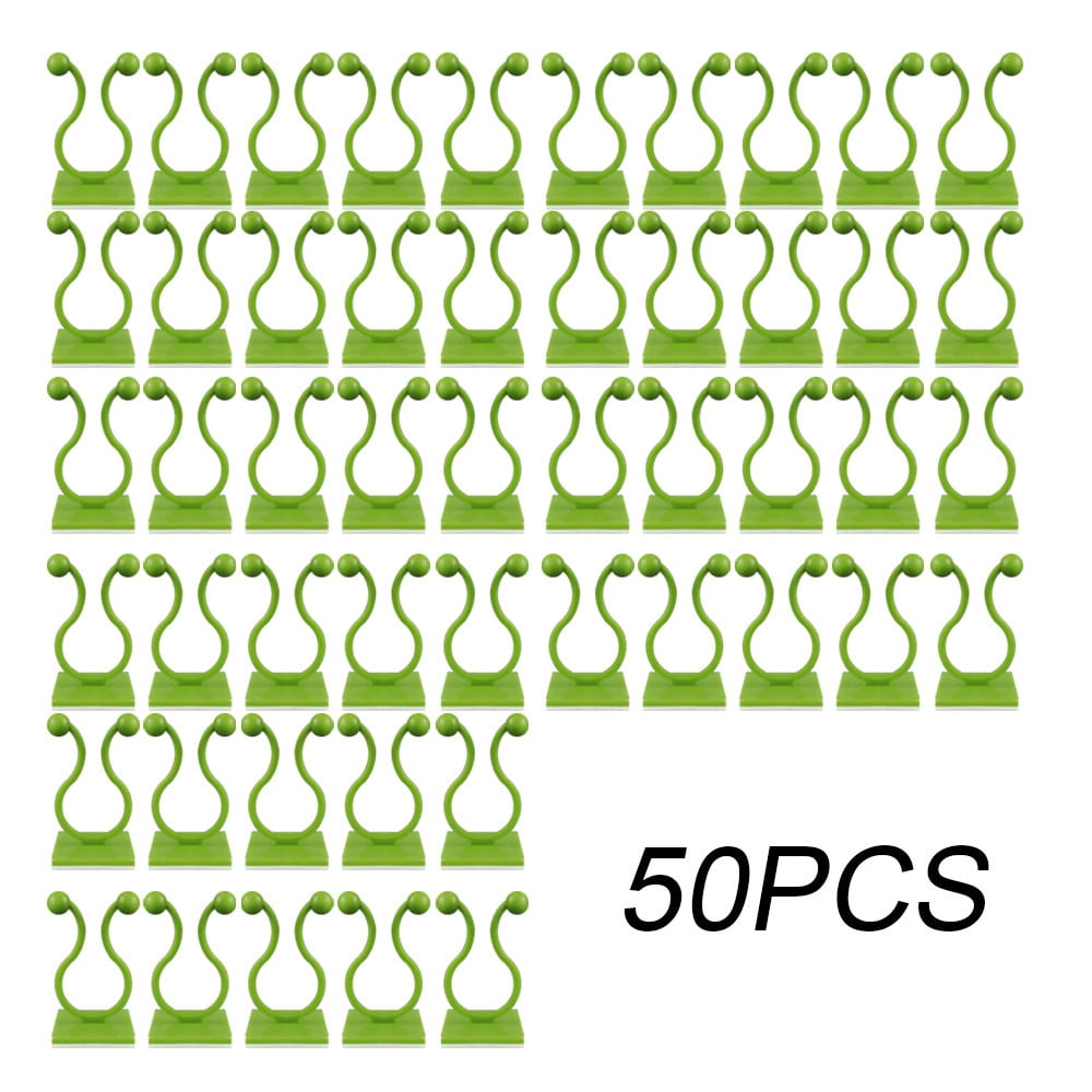 50PC Green Plastic Wall Clips | Non-Marking Adhesive Fixers for Plants ...