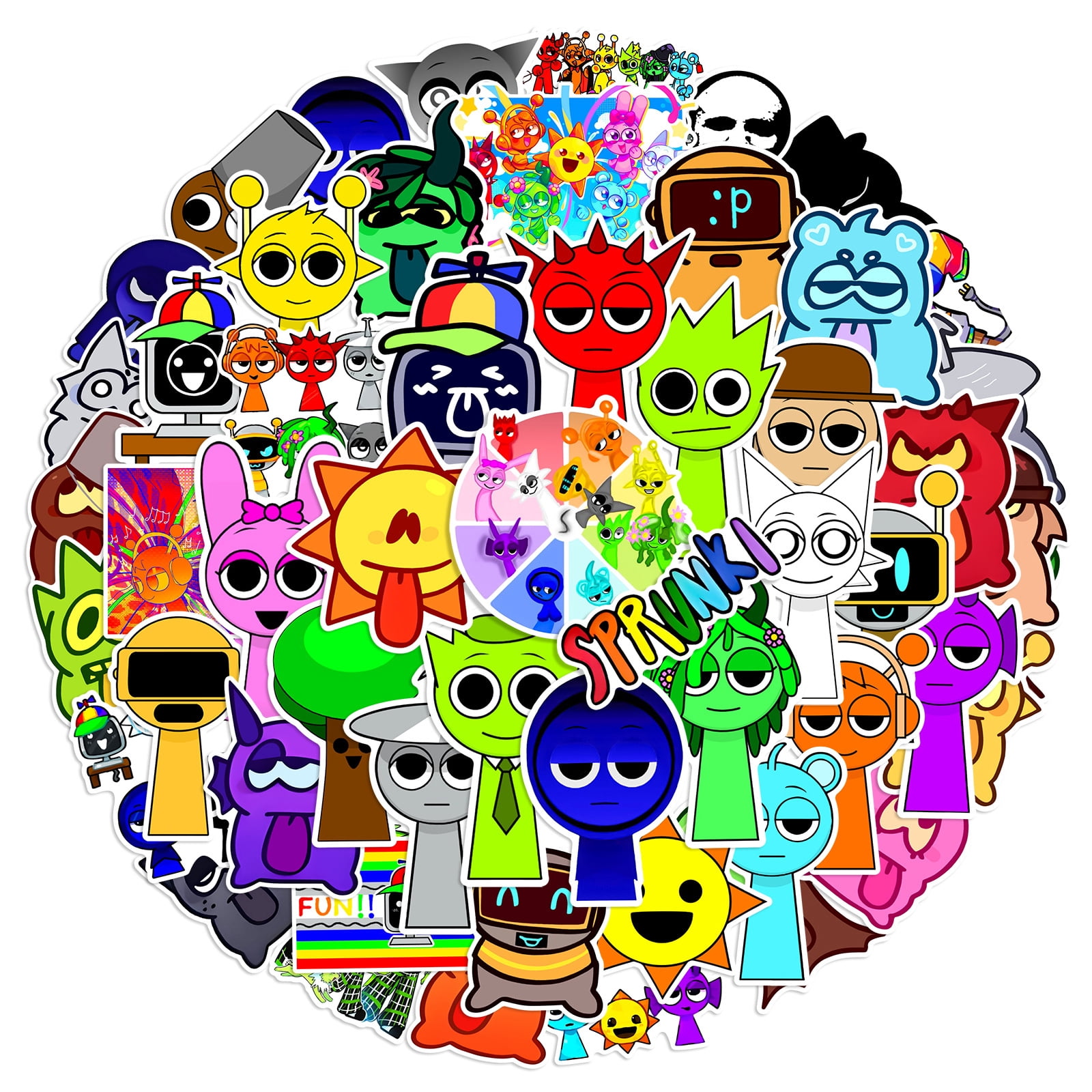 50PC Incredibox Sprunki Kids Stickers Pack Cute Cartoon Characters ...