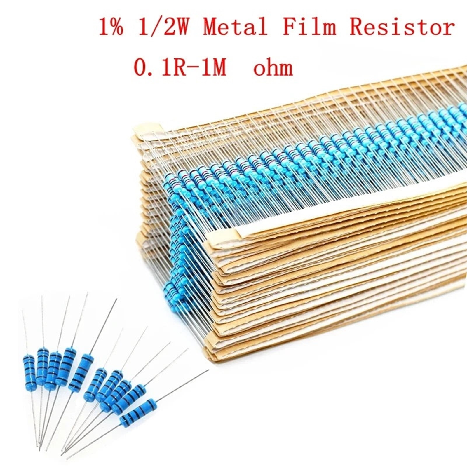 50PCS 1/2W Metal Film Resistor 1% 1R ~ 1M 1 2 10 22 47 100 330 Ohm 1K 4.7K 10K 22K 47K 100K 330K ...