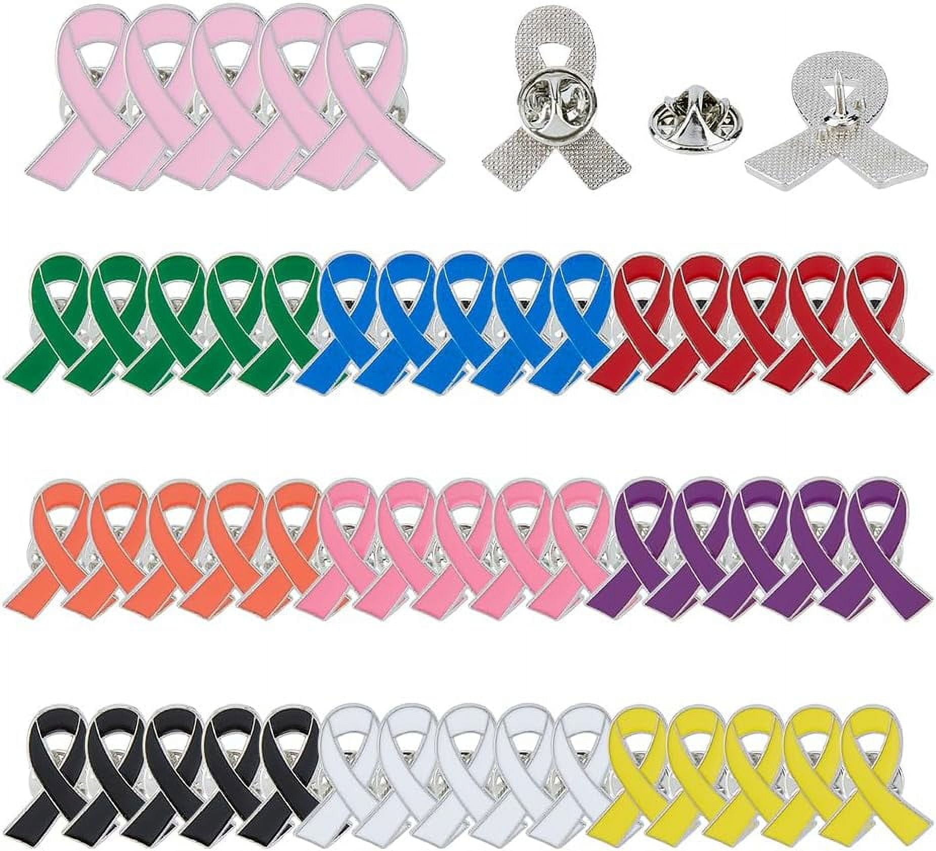 50PCS 10 Colors Breast Cancer Awareness Lapel Pins Ribbon Enamel Pins ...