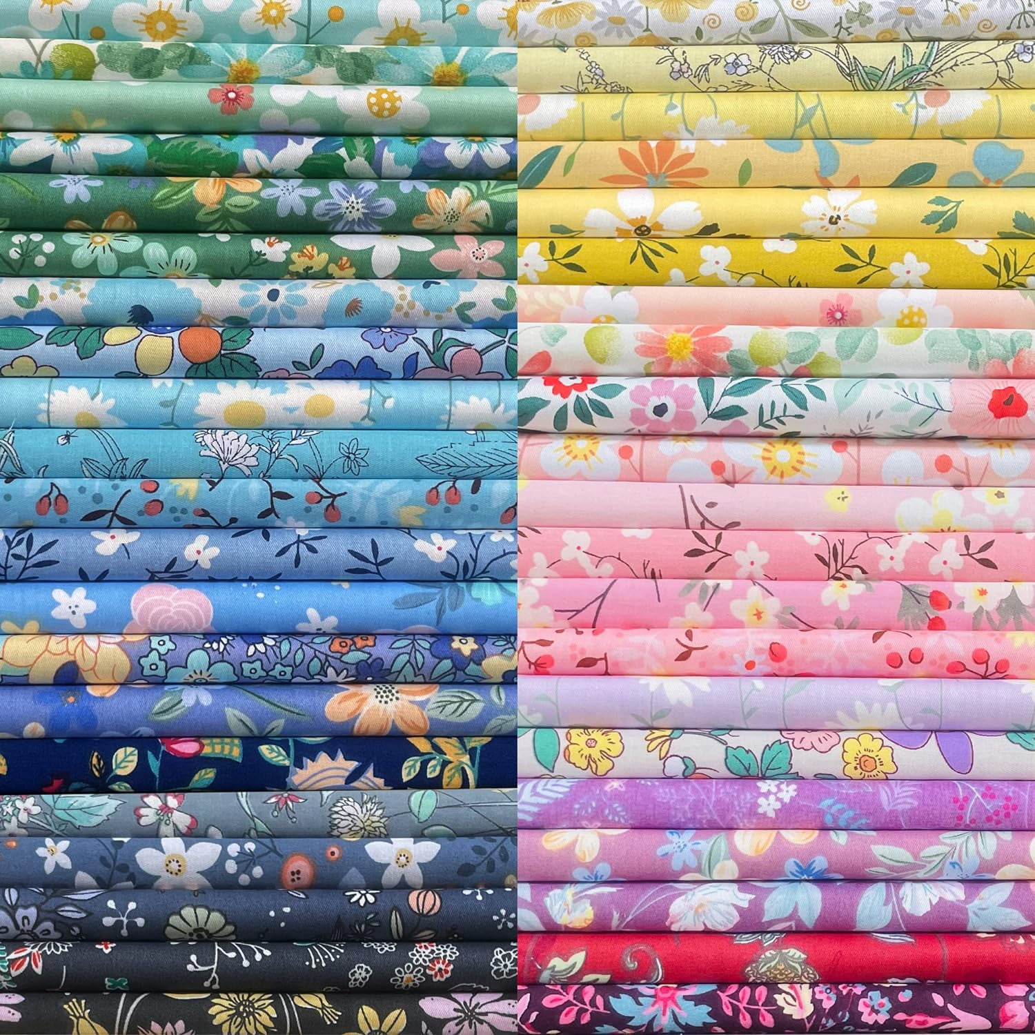 50PCS 10 x 10 inch Floral 100% Cotton Fat Quarters Fabric for Sewing ...