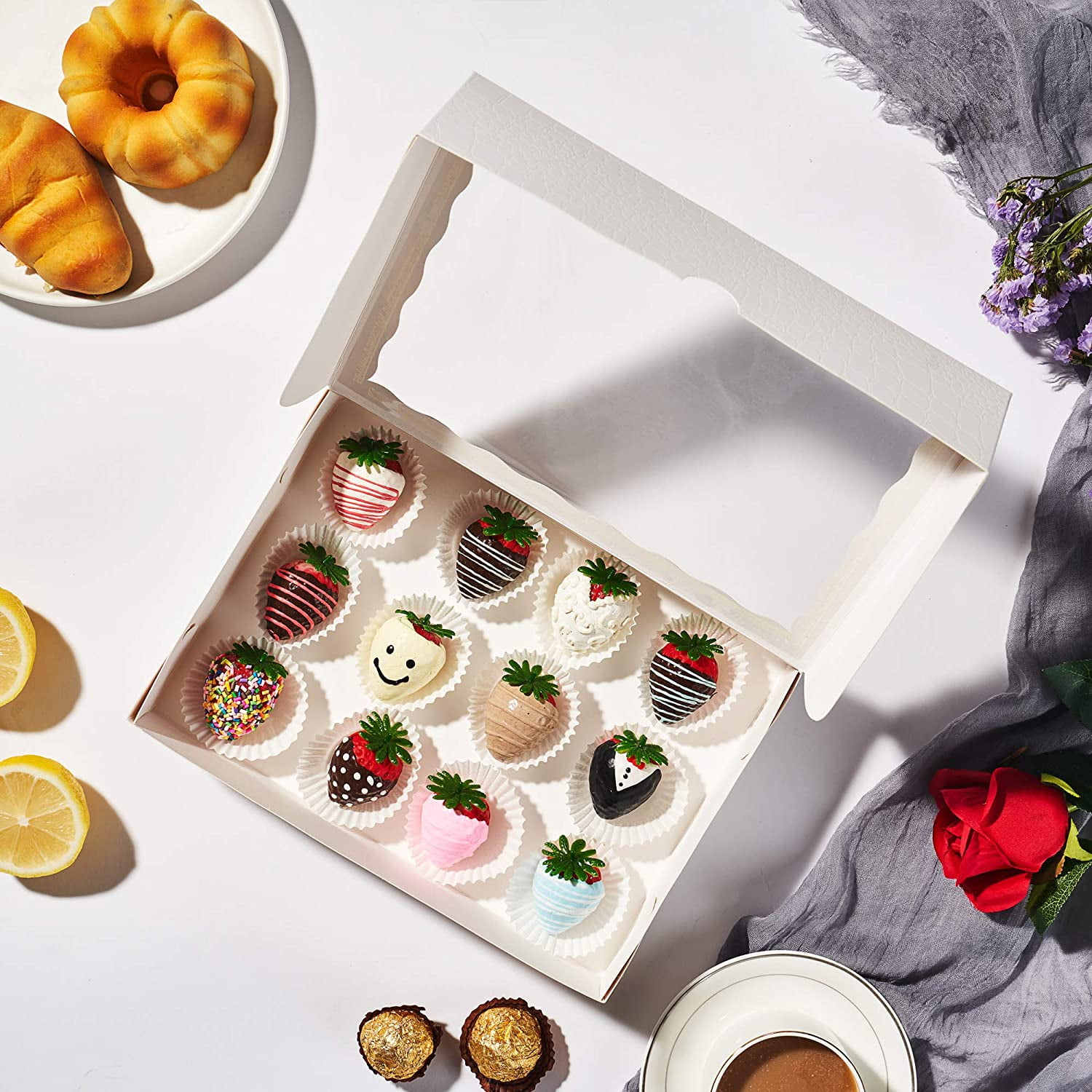 50PCS 10x7x2.5Inches White Strawberry Boxes with Display Window ...