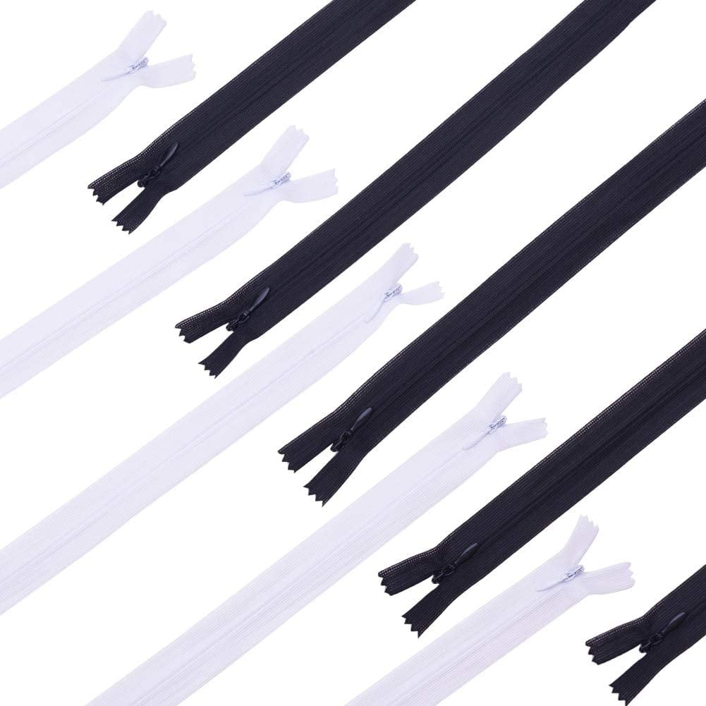 50PCS 12 Inch (30cm) White and Black Invisible Nylon Coil Zippers Bulk ...