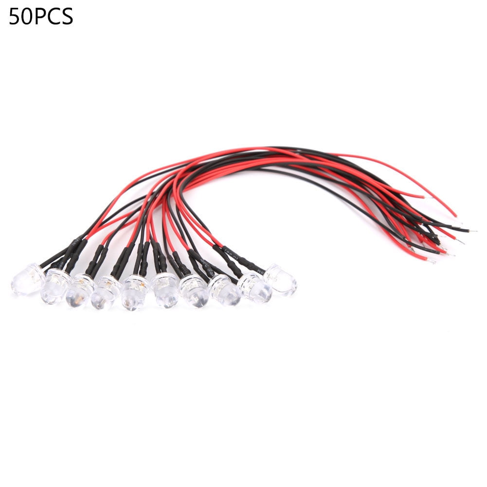 50PCS 12V 8mm Chromatic LED Lamp Beads with 20CM 26AWG Lead for ...