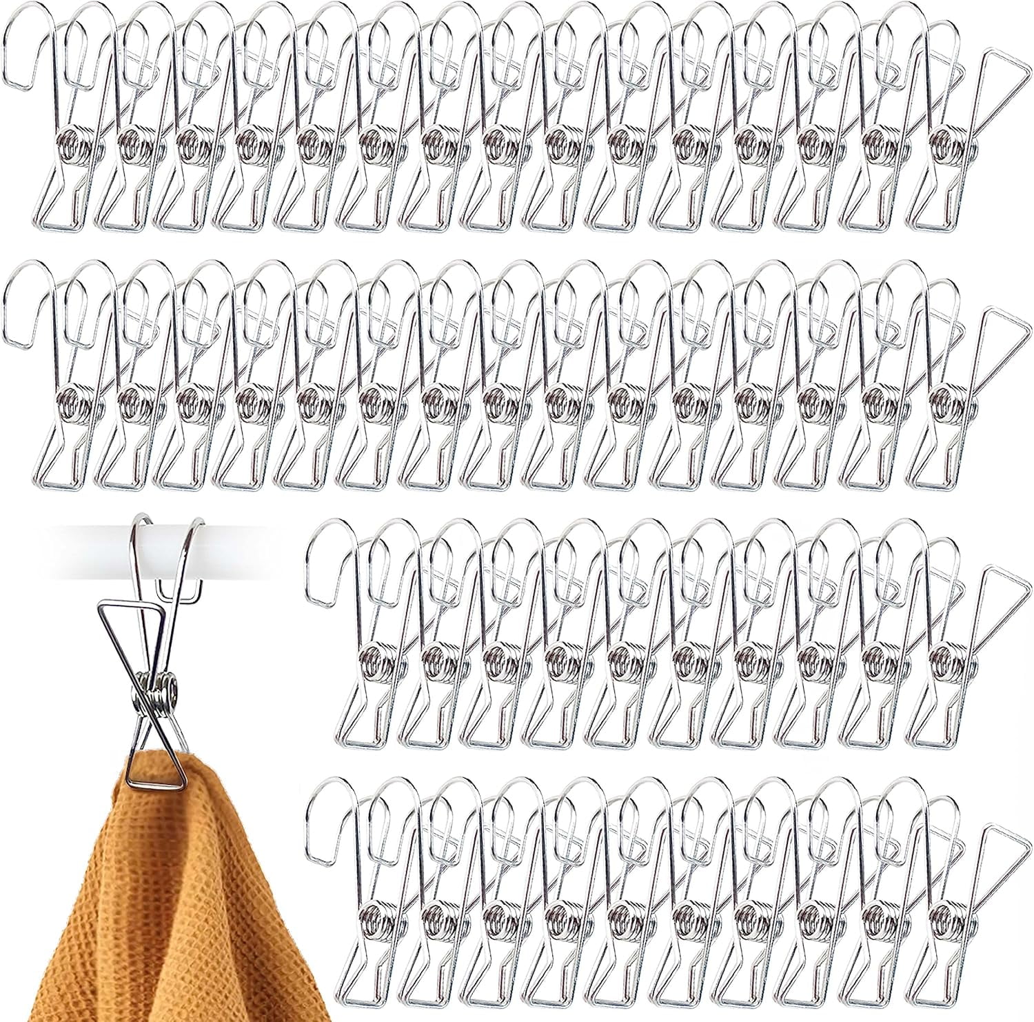 50PCS 304 Stainless Steel Hook Clip, Hanging Clip with Hook, Clothes ...