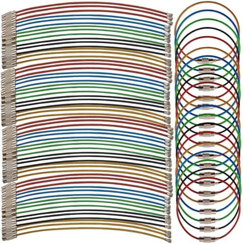 50PCS 5.9" Steel Wire Keychain, Colored Nylon Coated Stainless Steel ...
