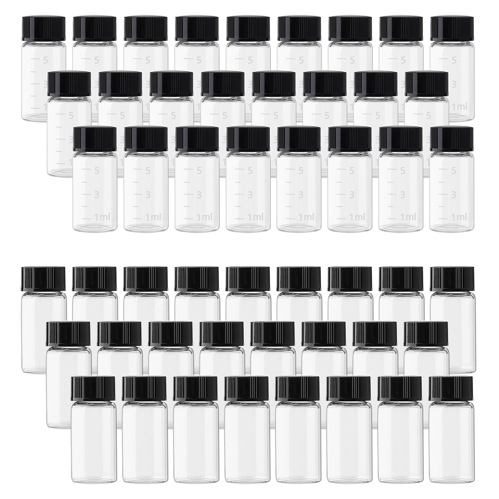 50PCS 5ml (0.17 Oz) Clear Liquid Sampling Sample Scale Black Screwcap ...