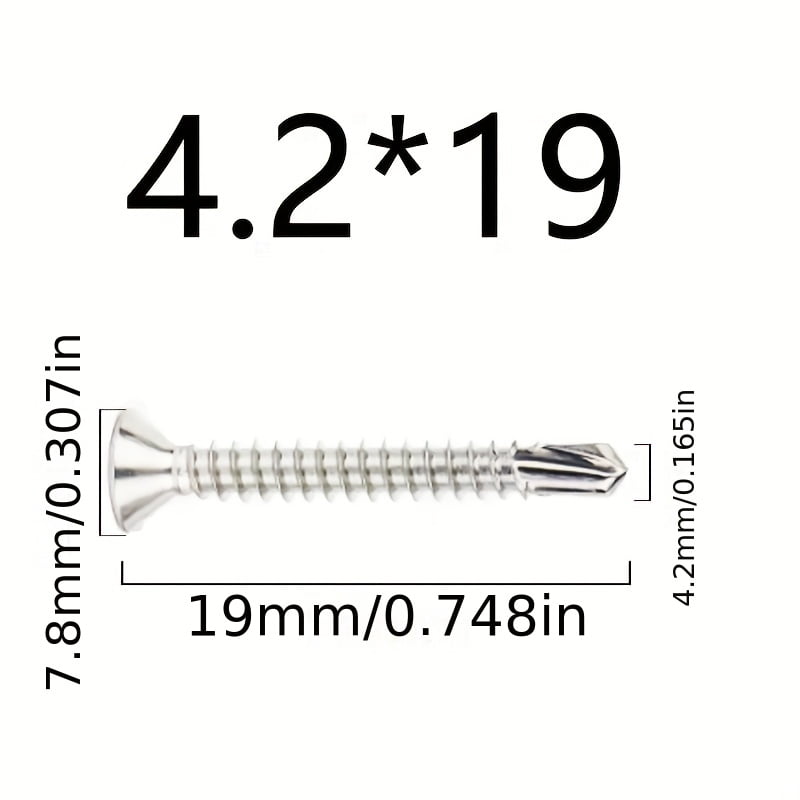 50PCS #8 M4.2 410 Sheet Metal Self-Tapping Screws 410 Stainless Steel Flat Head High-Strength ...