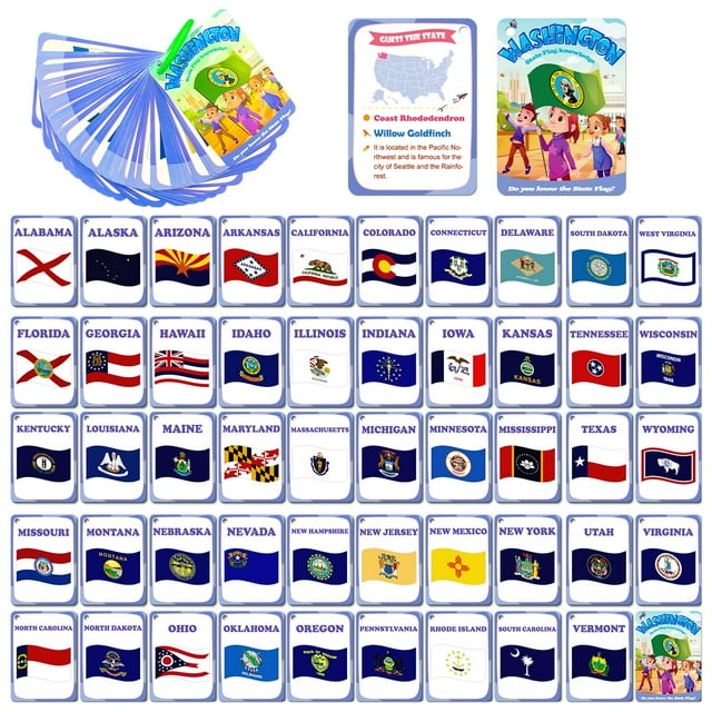 50PCS America State Flag YPF5 Flash Cards for Kids Waterproof USA State ...