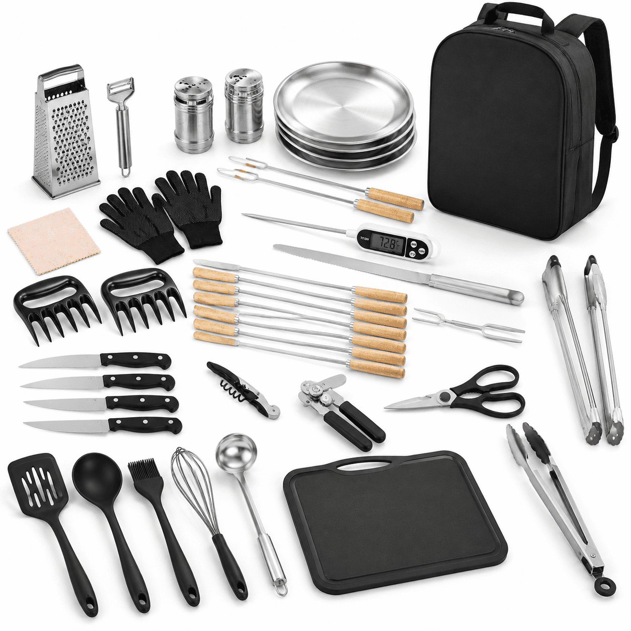 50PCS Black Camping Cooking Utensil Set Cookware for Outdoor Hiking BBQ ...