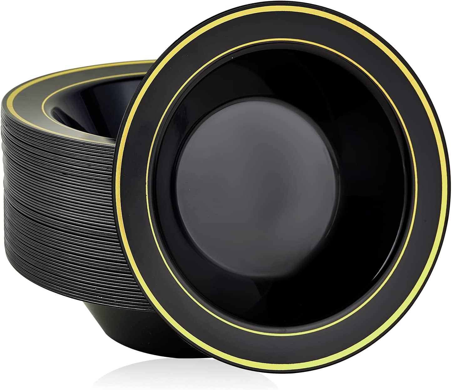 50PCS Black Plastic Bowls with Gold Rim-12oz, Christmas Thanksgiving ...