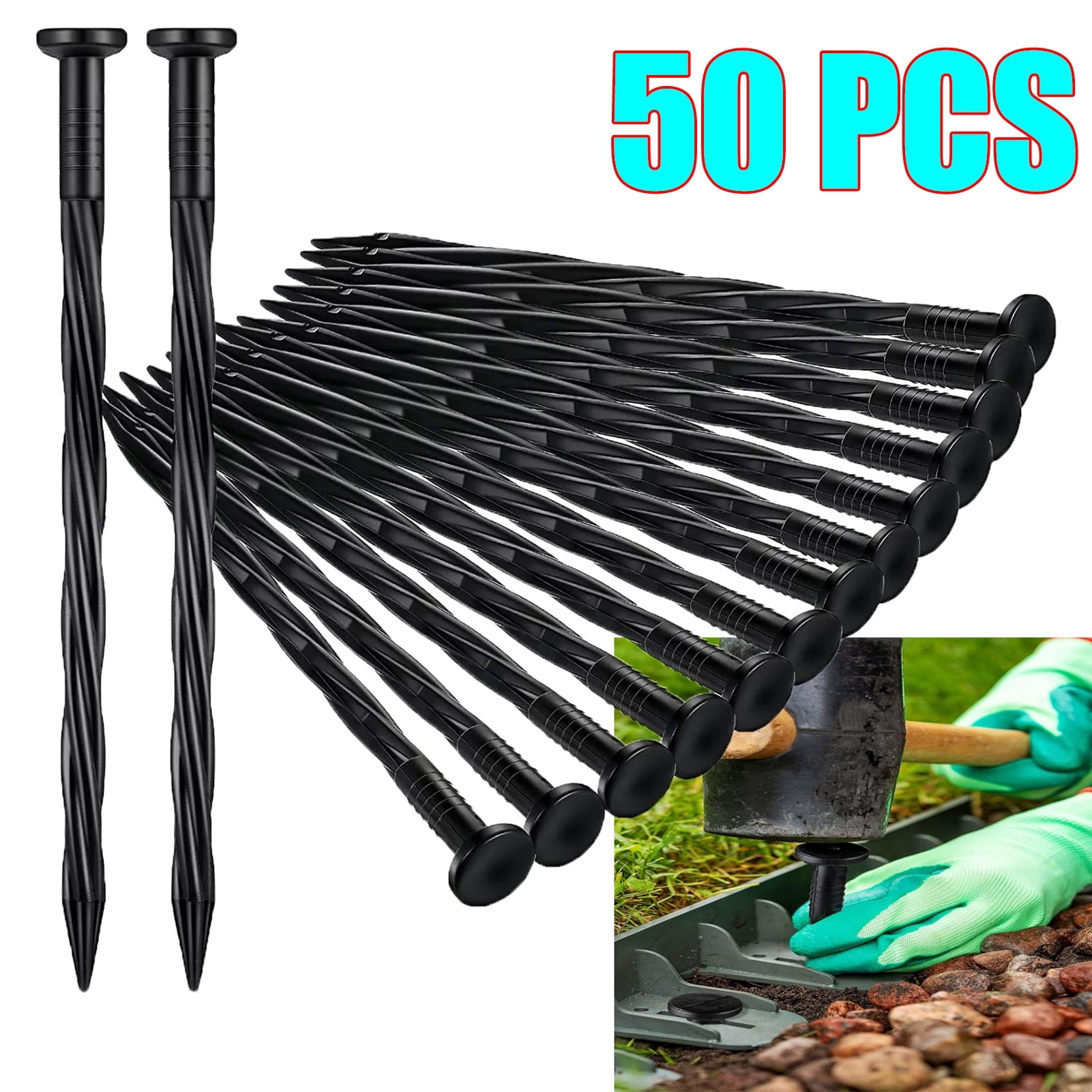 50PCS Black Plastic Durable Spiral Garden Edging Stakes - Ultimate ...