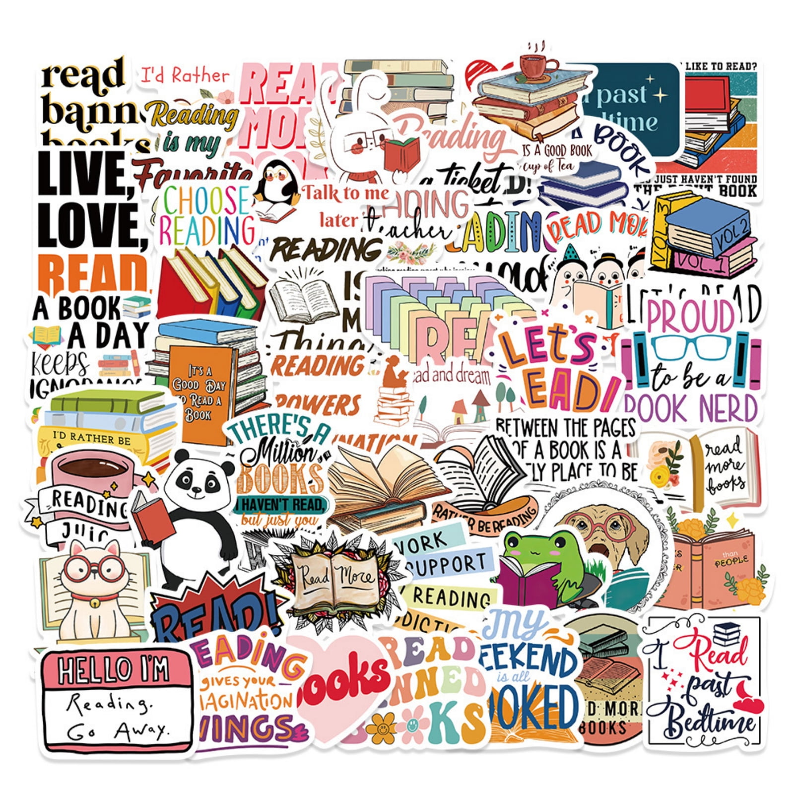 50PCS Book Reading Themed Stickers – Waterproof Cartoon Decals for ...