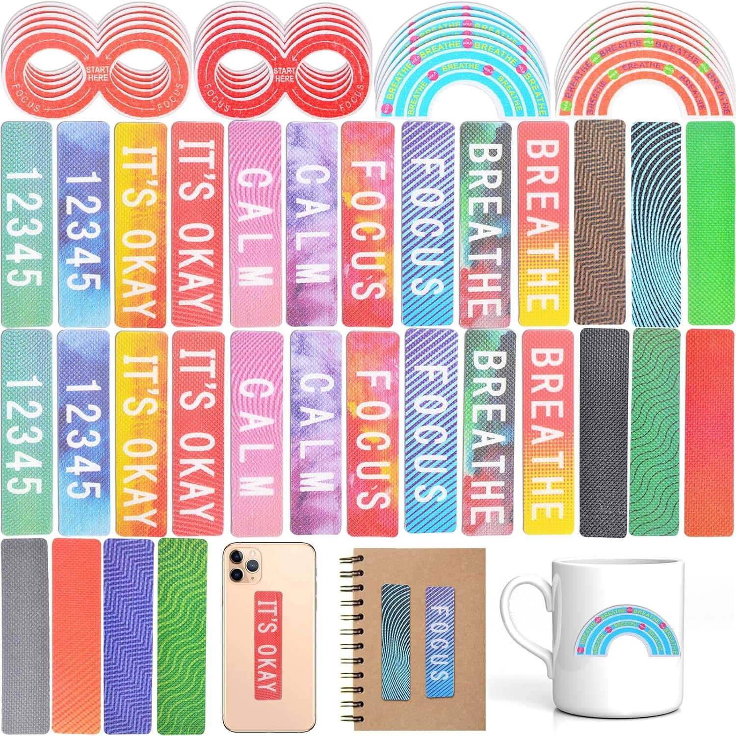 50PCS Calm Strips for Anxiety Sensory Stickers, Multicolor Tactile ...