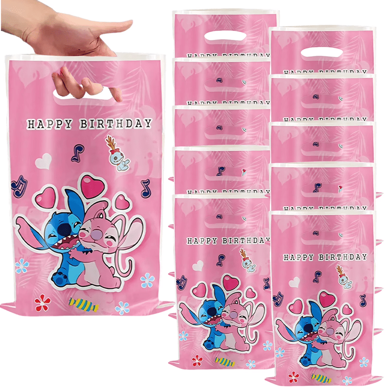 50PCS Cartoon Anime Themed Party Gift Bags, Pink Hug Stitch Candy Bags ...