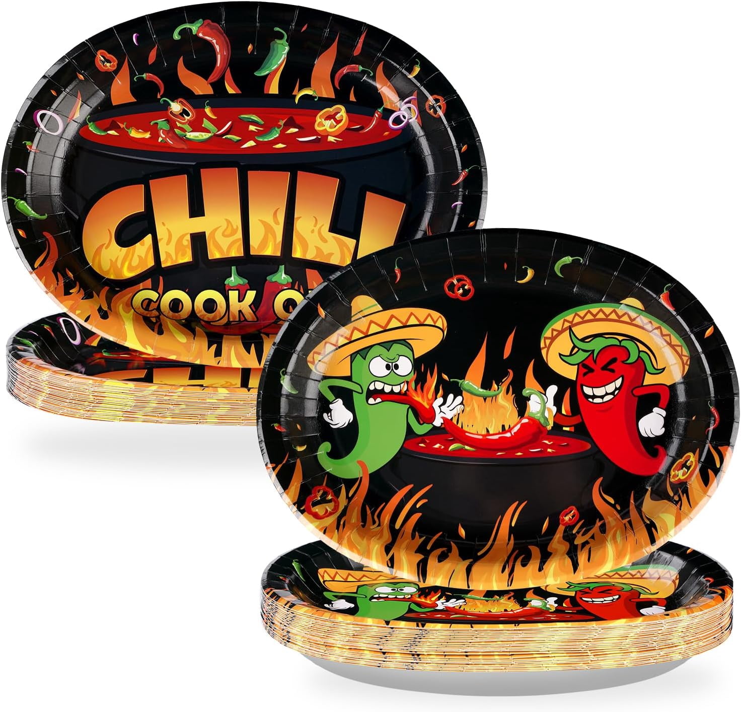 PHYSUN-50PCS Chili Cook Off Oval Paper Plates Large 12" X 10 ...