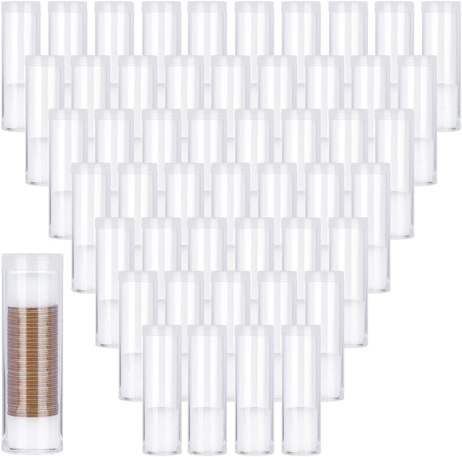 50PCS Coin Storage Tube for 27mm Coins Column Clear Plastic Coins ...