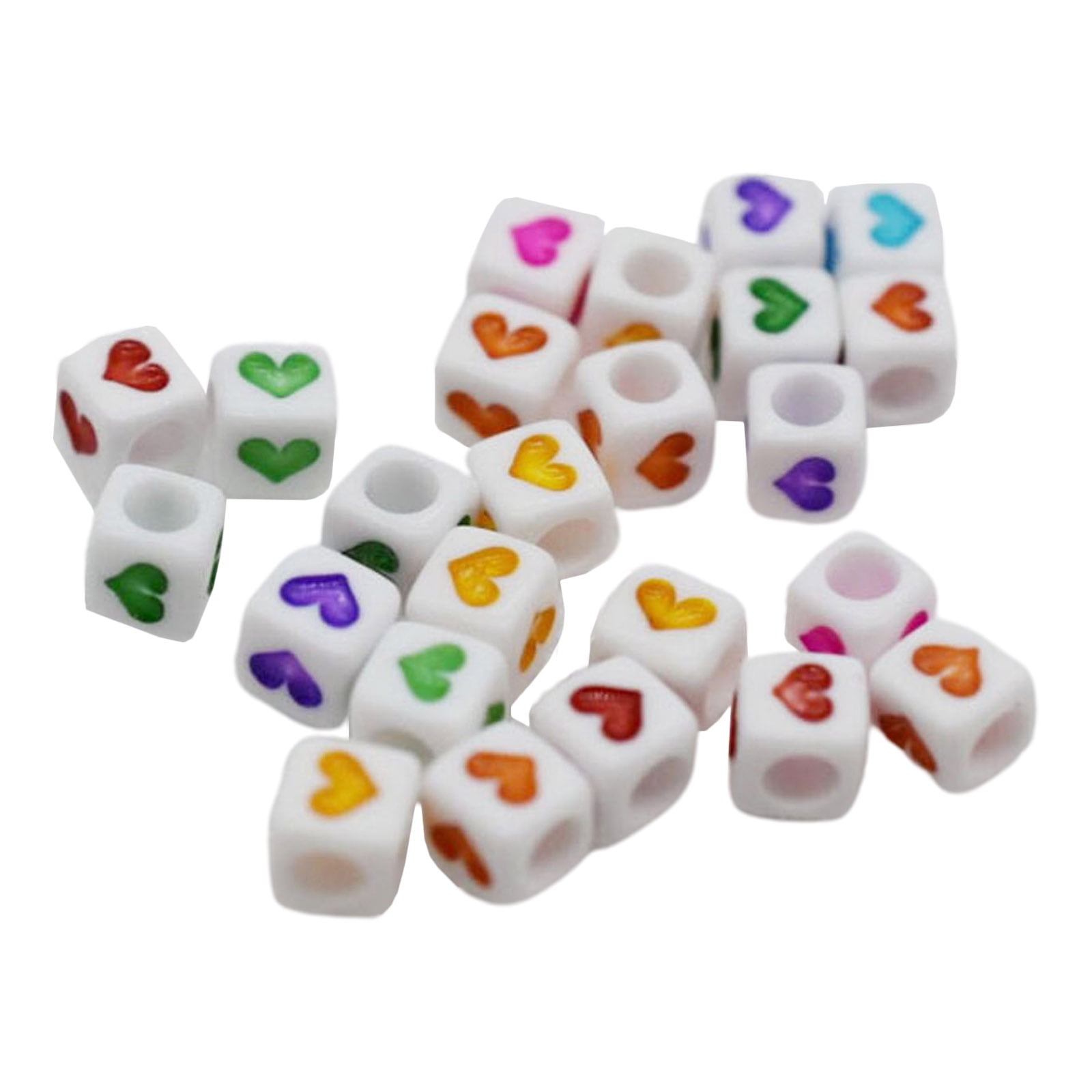 50PCS Color Heart Printed Beads Square Letter Bead Acrylic Bead Loose ...