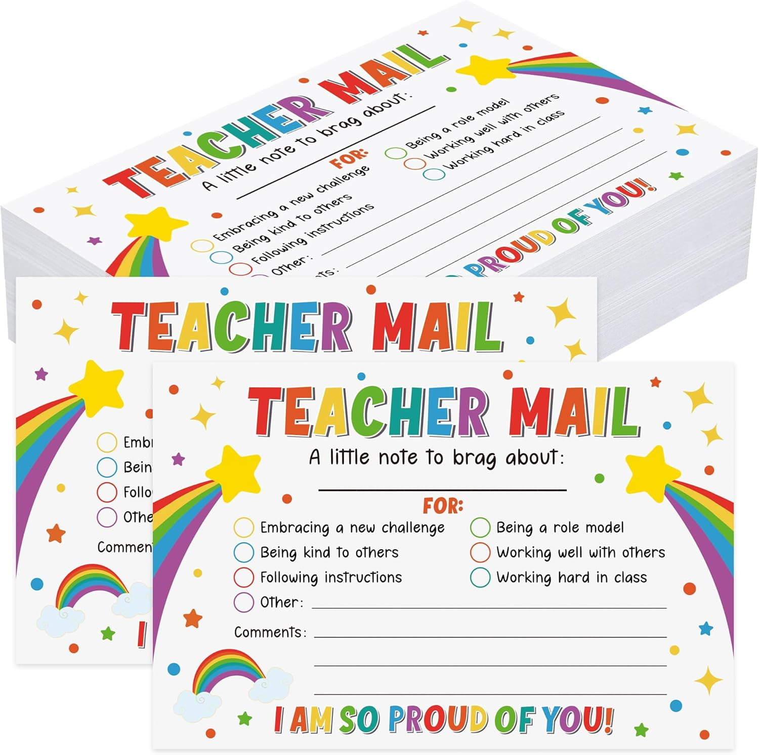 50PCS Colorful Teacher Mail Notes to Parents Rainbow Classroom Good ...