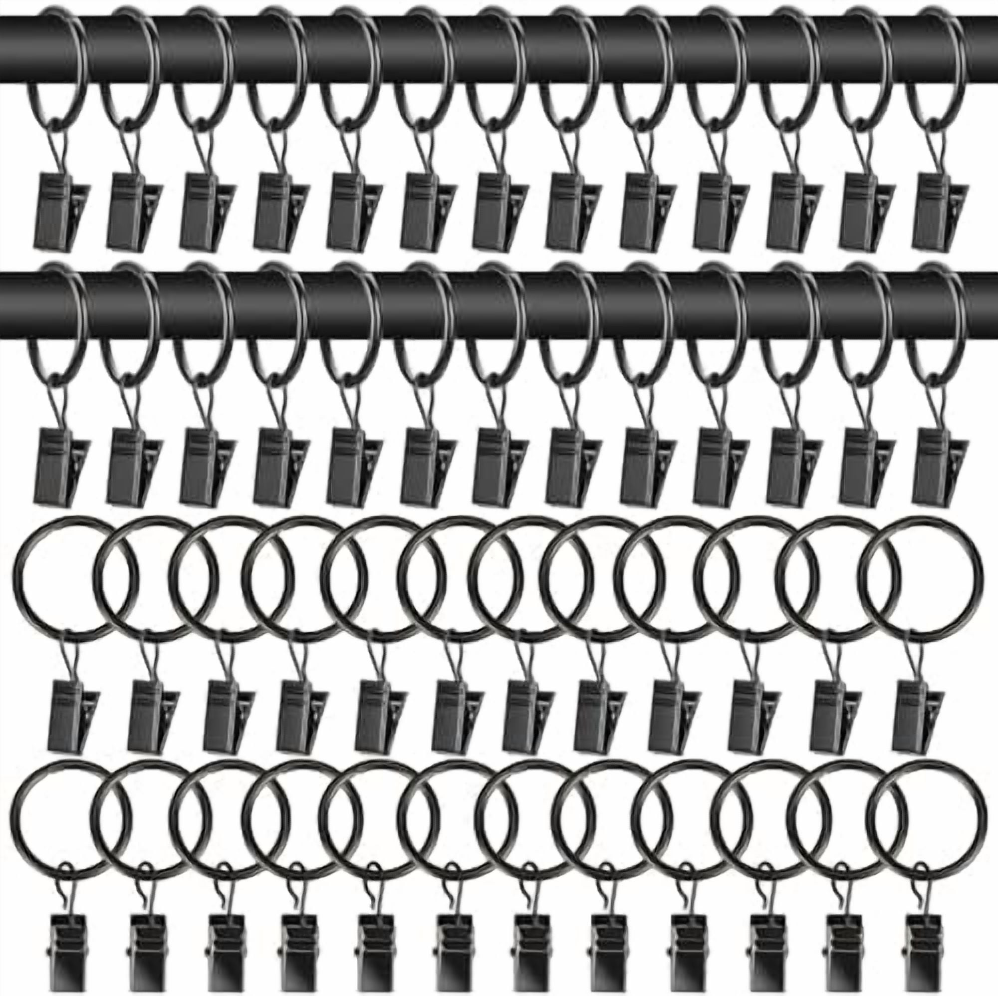 50PCS Curtain Rings with Clips - Curtain Clips Black Drapery Rings with ...