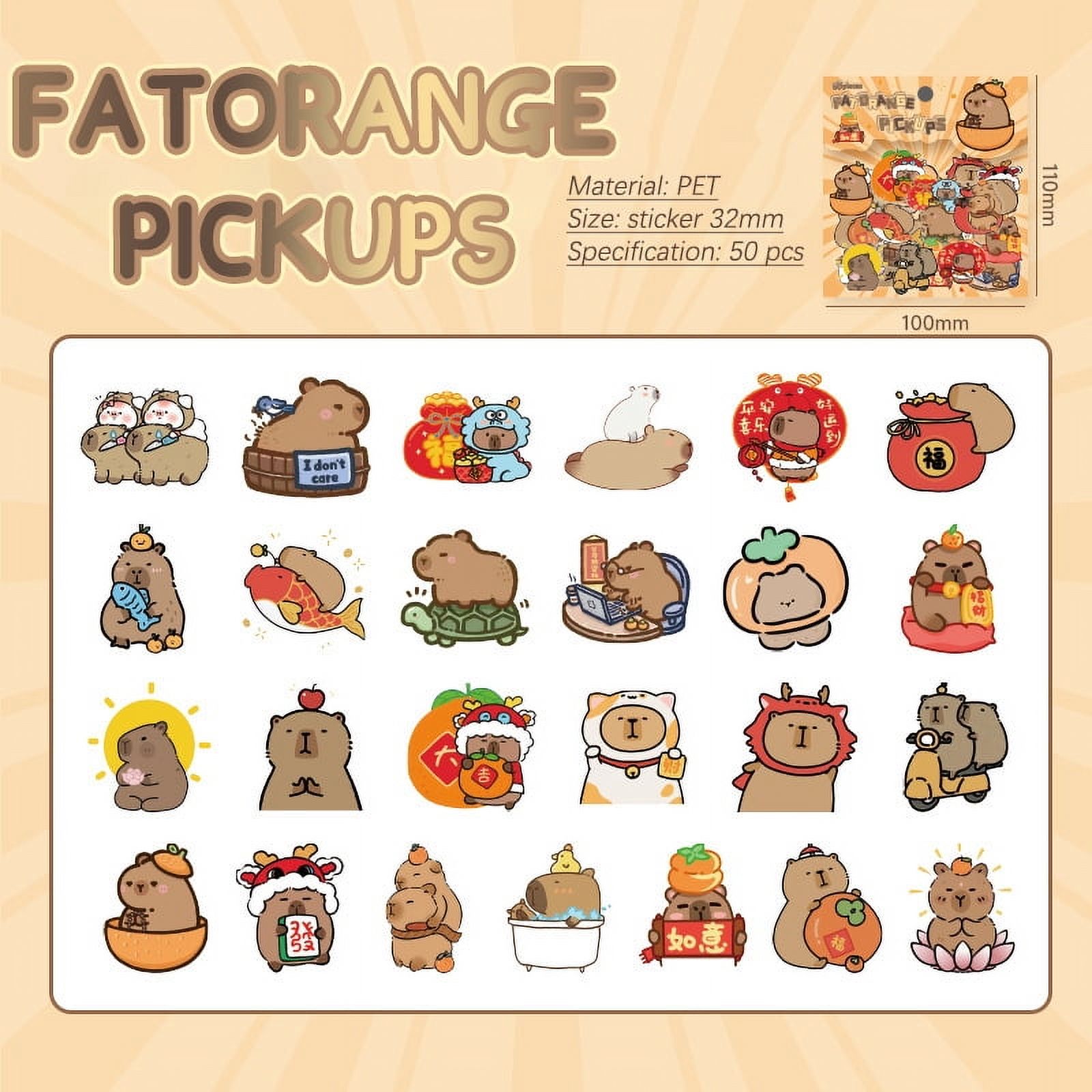 50PCS Cute Capybara Stickers Cartoon Animals Decals Waterproof PET ...