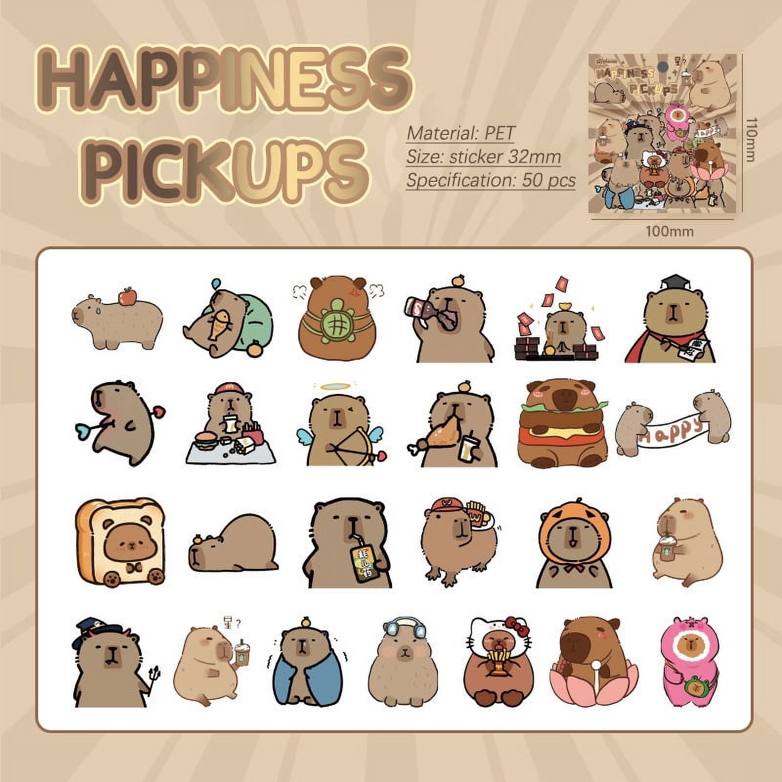 50PCS Cute Capybara Stickers Cartoon Animals Decals Waterproof PET ...