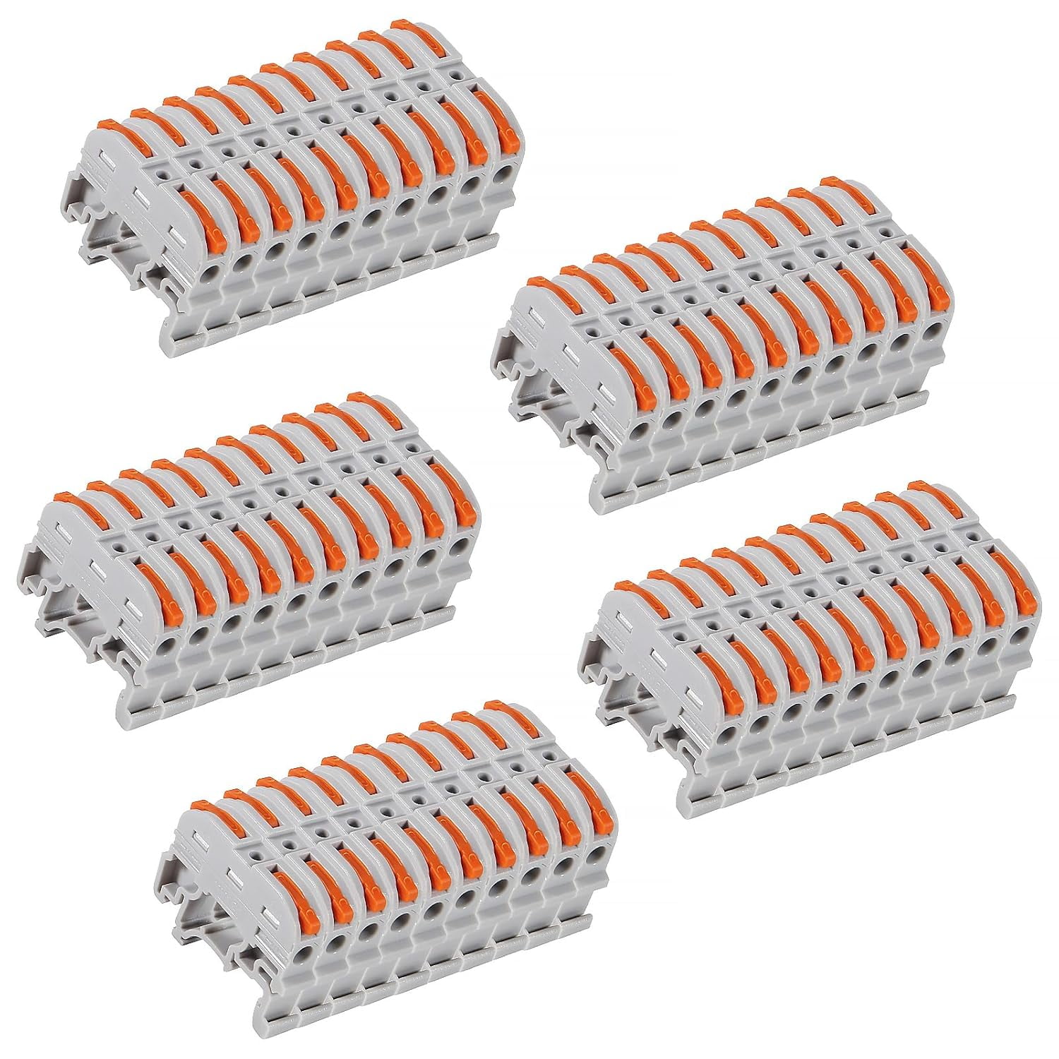 50PCS DIN Rail Terminal Blocks Kit, Uniersal Compact Leer Wire Connector for Electrical Wires ...