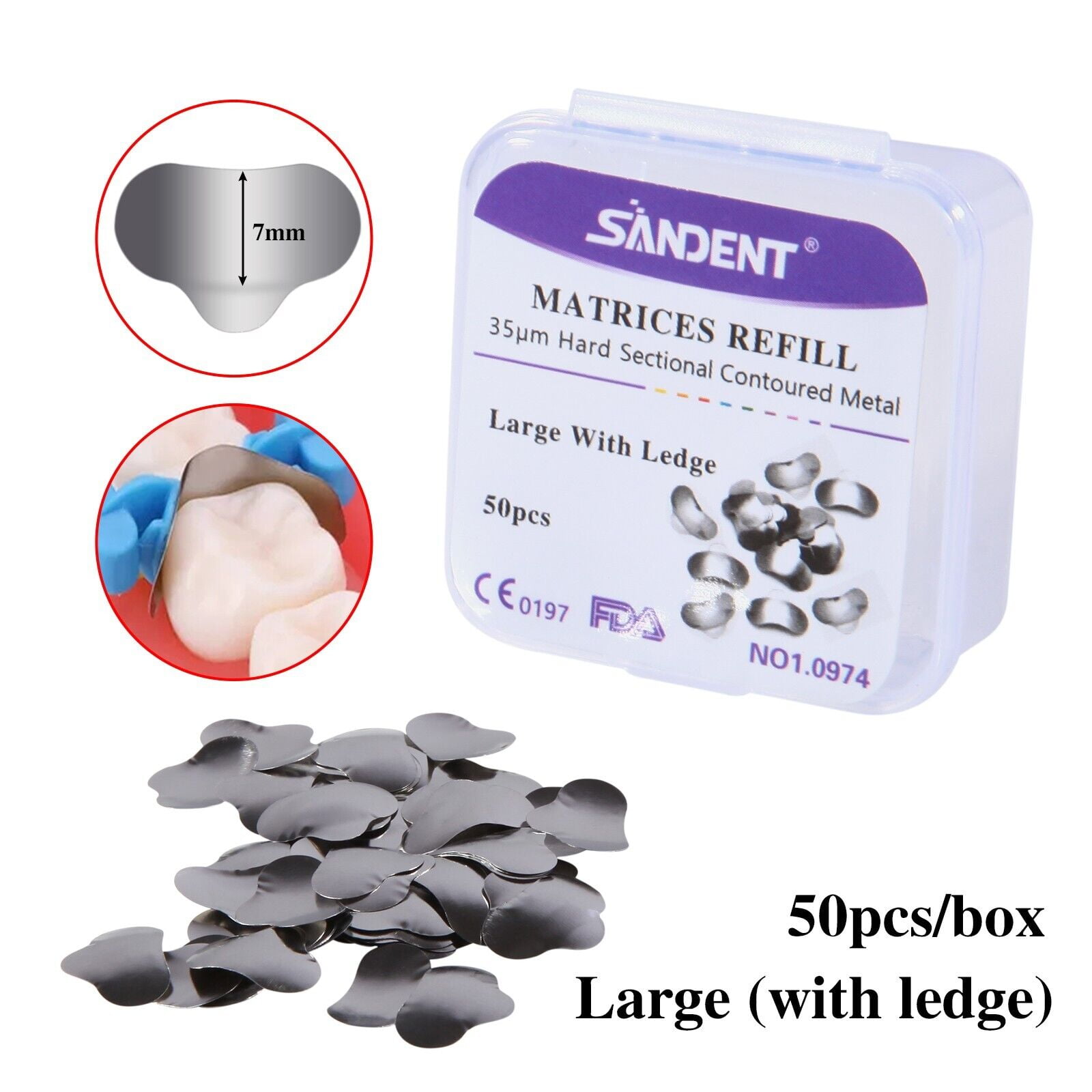 50PCS Dentale Metal Matrices Sectional Contoured Matrix Refill Bands ...