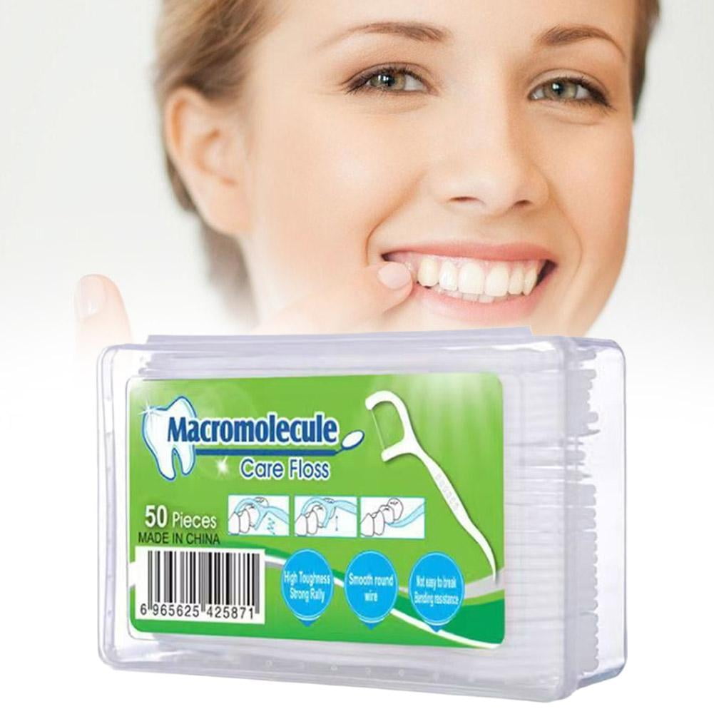50PCS Disposable Dental Floss Picks, Strong & Flexible Tooth Floss ...