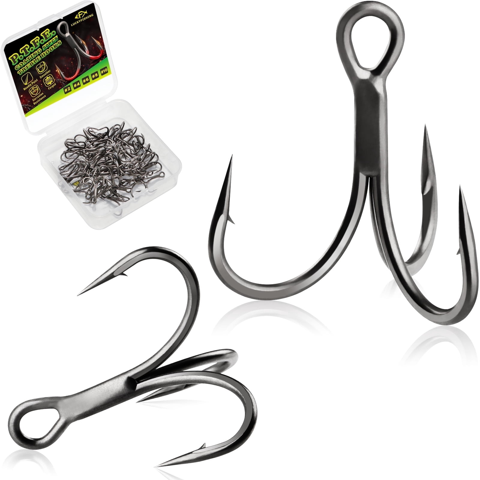 PTFE Coated Treble Hooks #4 Short Shank Fishing Hooks for Bass Walleye ...