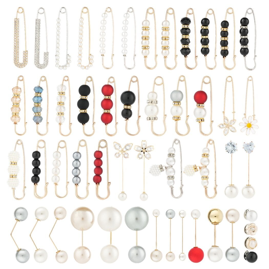 50PCS Faux Pearl & Rhinestone Brooches, Retro Shawl Clips for Women ...